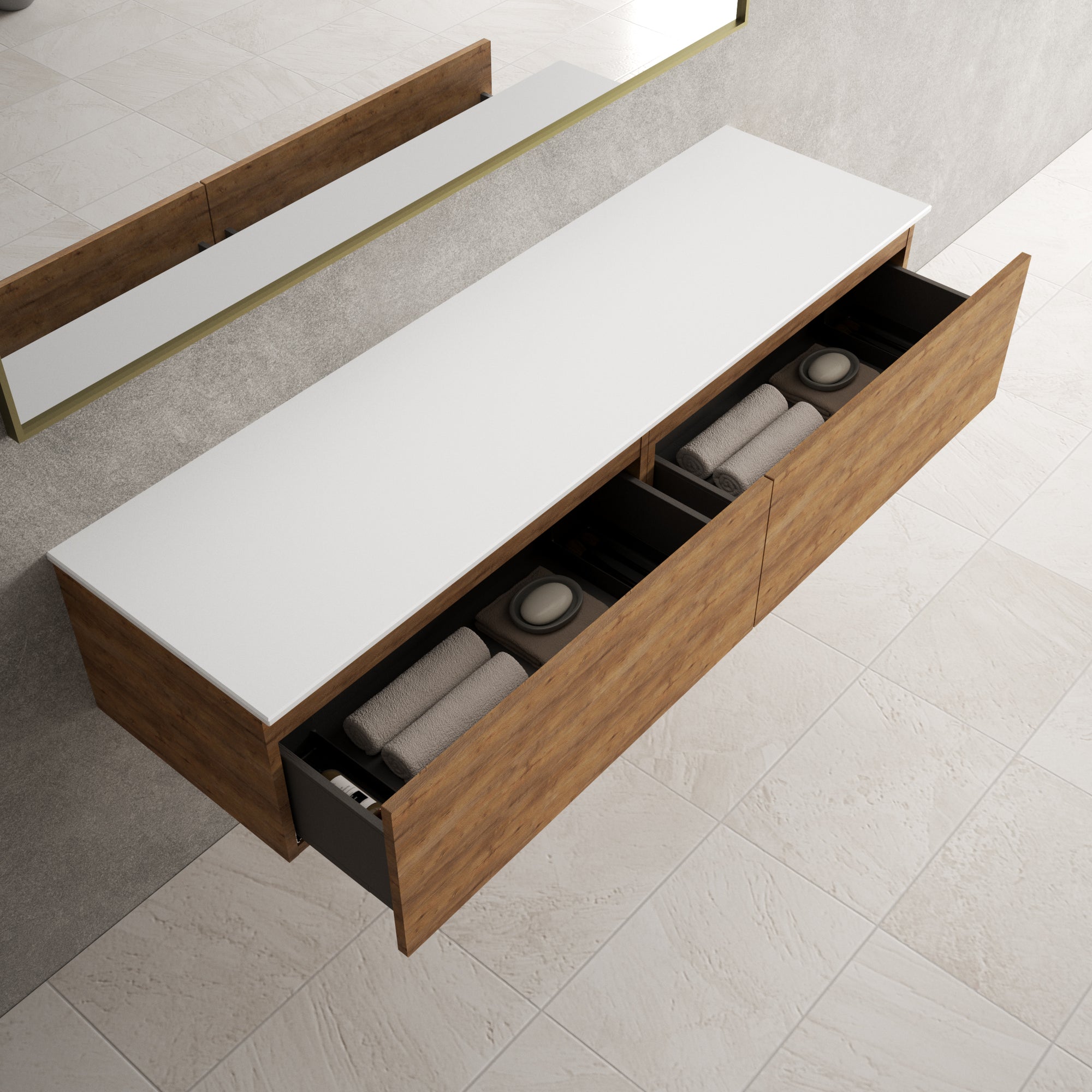 Raffinata Two Drawer Countertop Vanity Unit Oak 1600mm | 34 St John