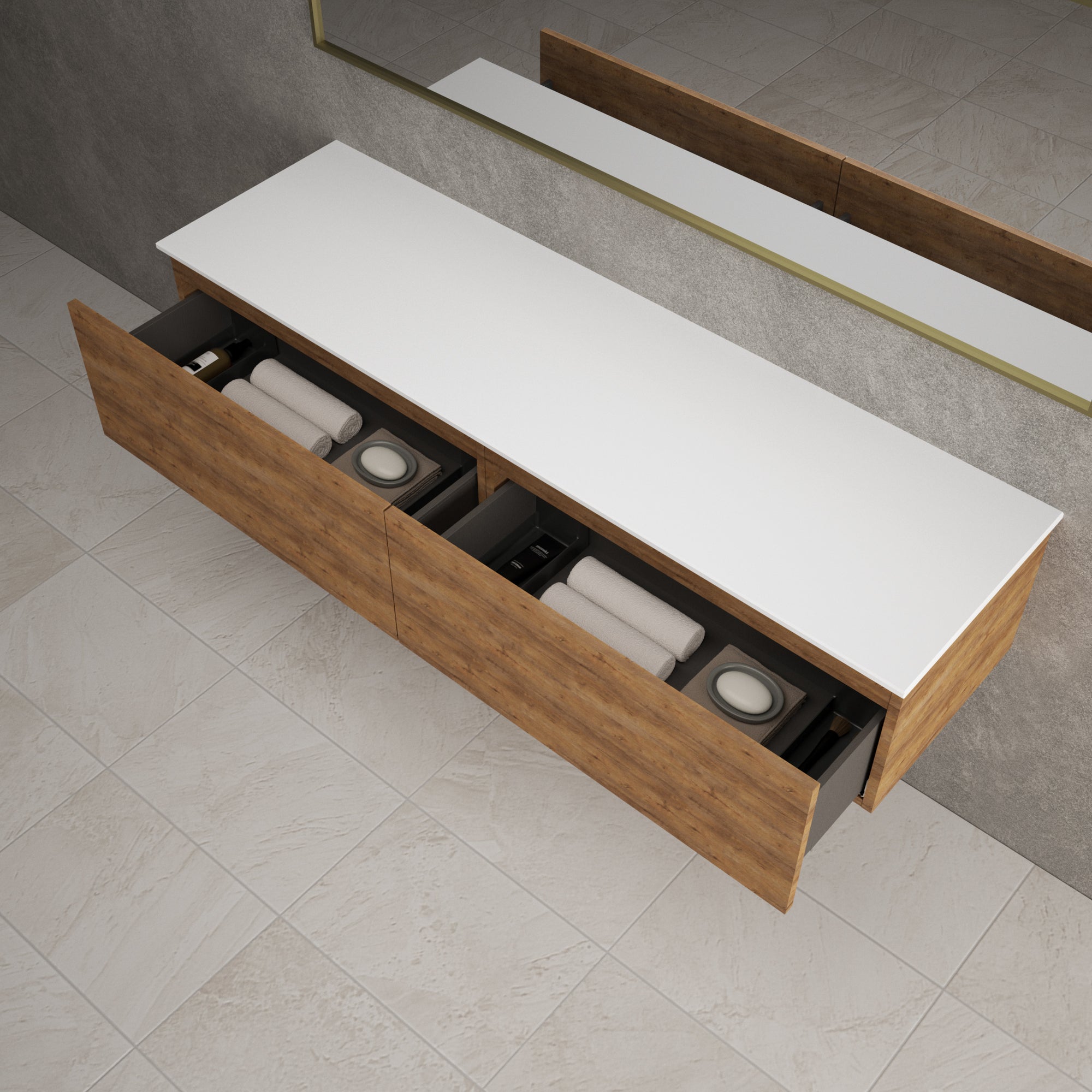 Raffinata Two Drawer Countertop Vanity Unit Oak 1600mm | 34 St John