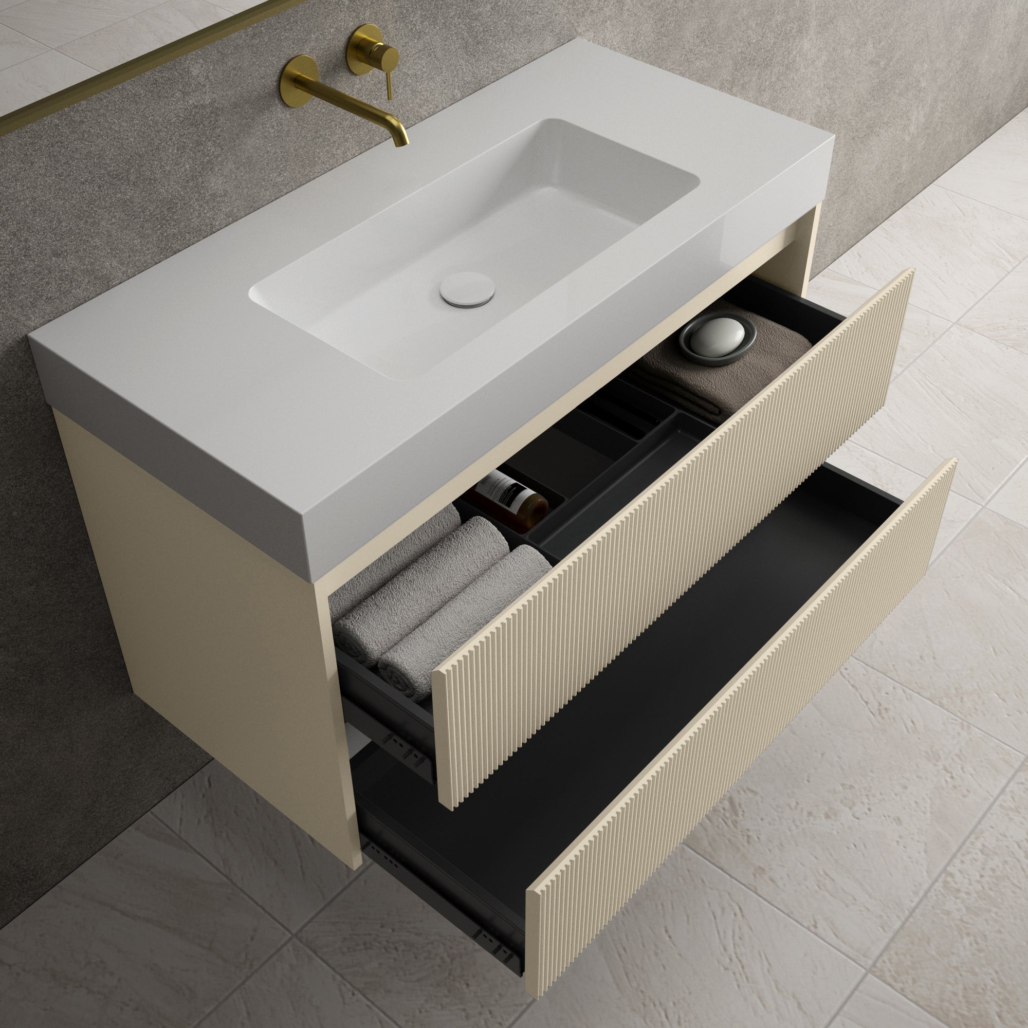 Scanalato Double Drawer Vanity Unit Bloc Basin Cashmere 1000mm | 34 St John