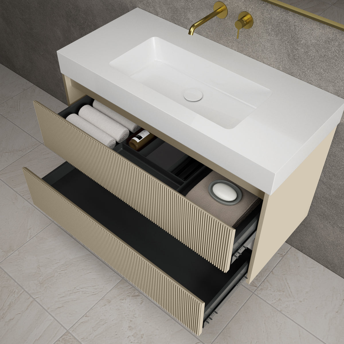Scanalato Double Drawer Vanity Unit Bloc Basin Cashmere 1000mm | 34 St ...