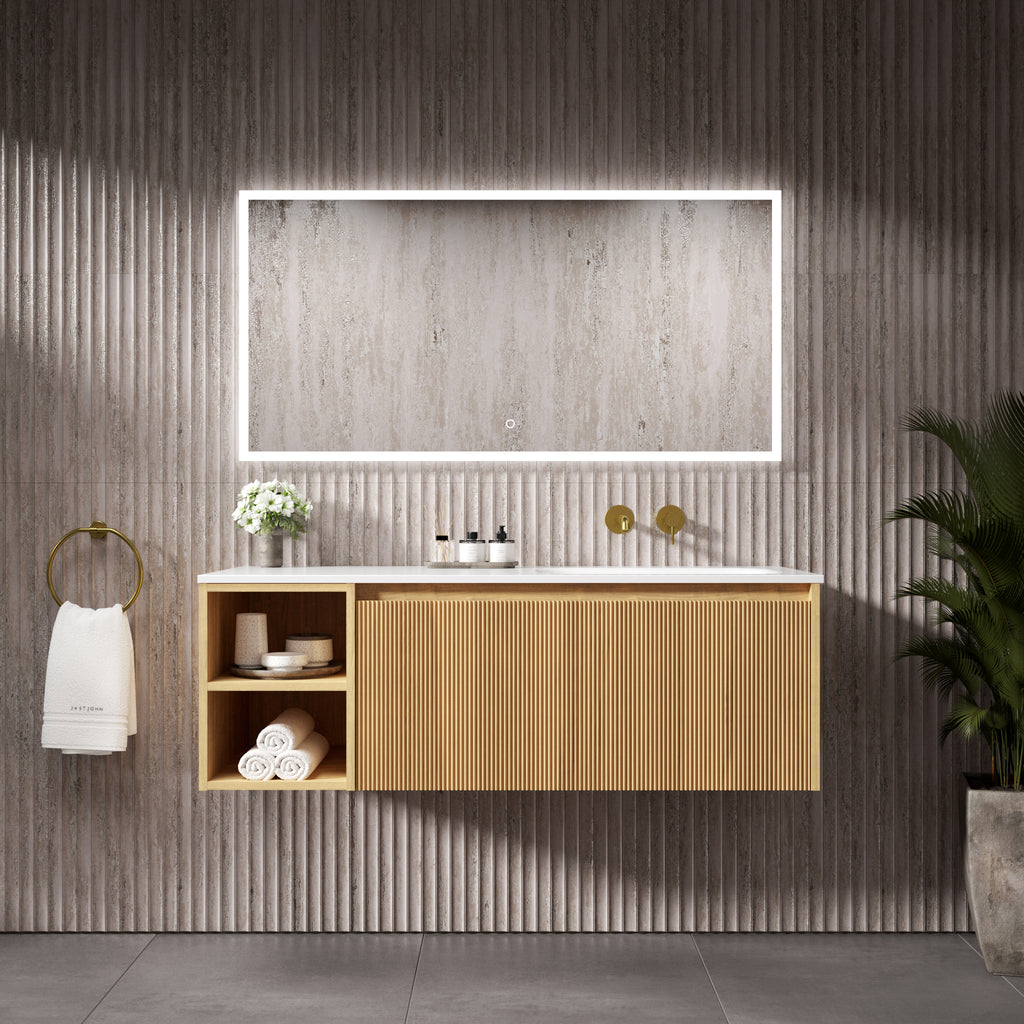 Scanalato Single Drawer Vanity Unit And LH Basin Walnut 1200mm | 34 St John