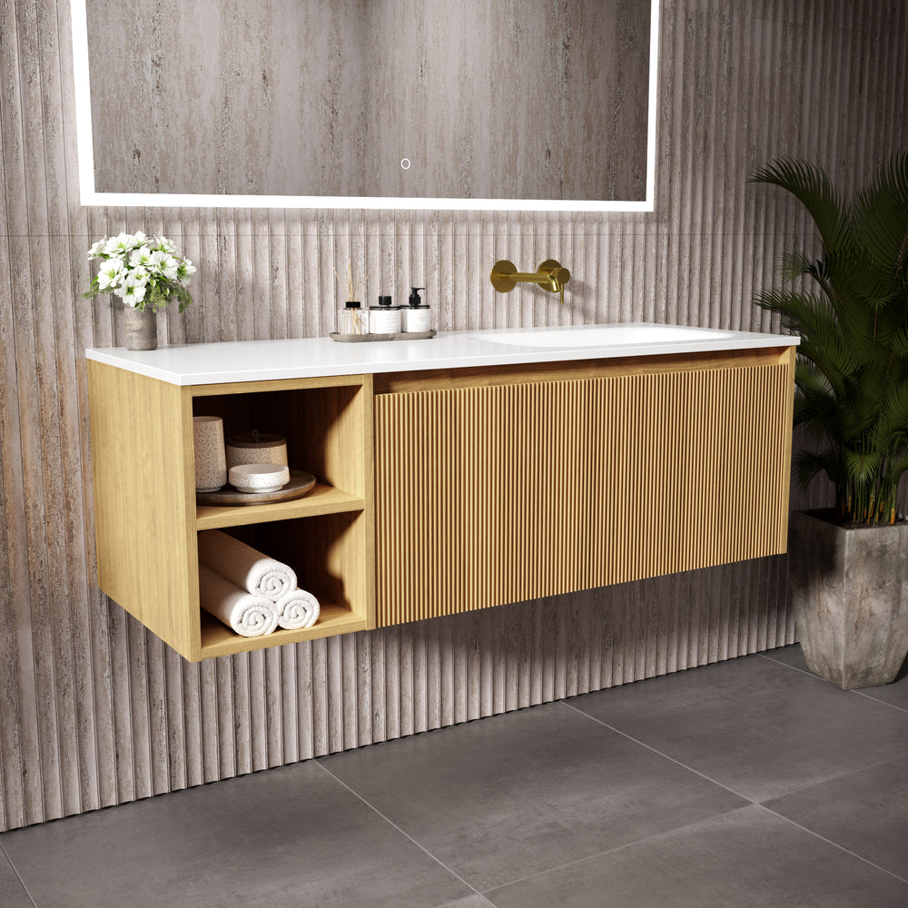 Scanalato Single Drawer Vanity Unit And LH Basin Walnut 1200mm | 34 St John