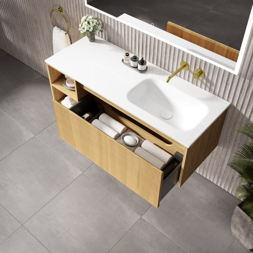 Scanalato Single Drawer Vanity Unit And LH Basin Walnut 1200mm | 34 St John