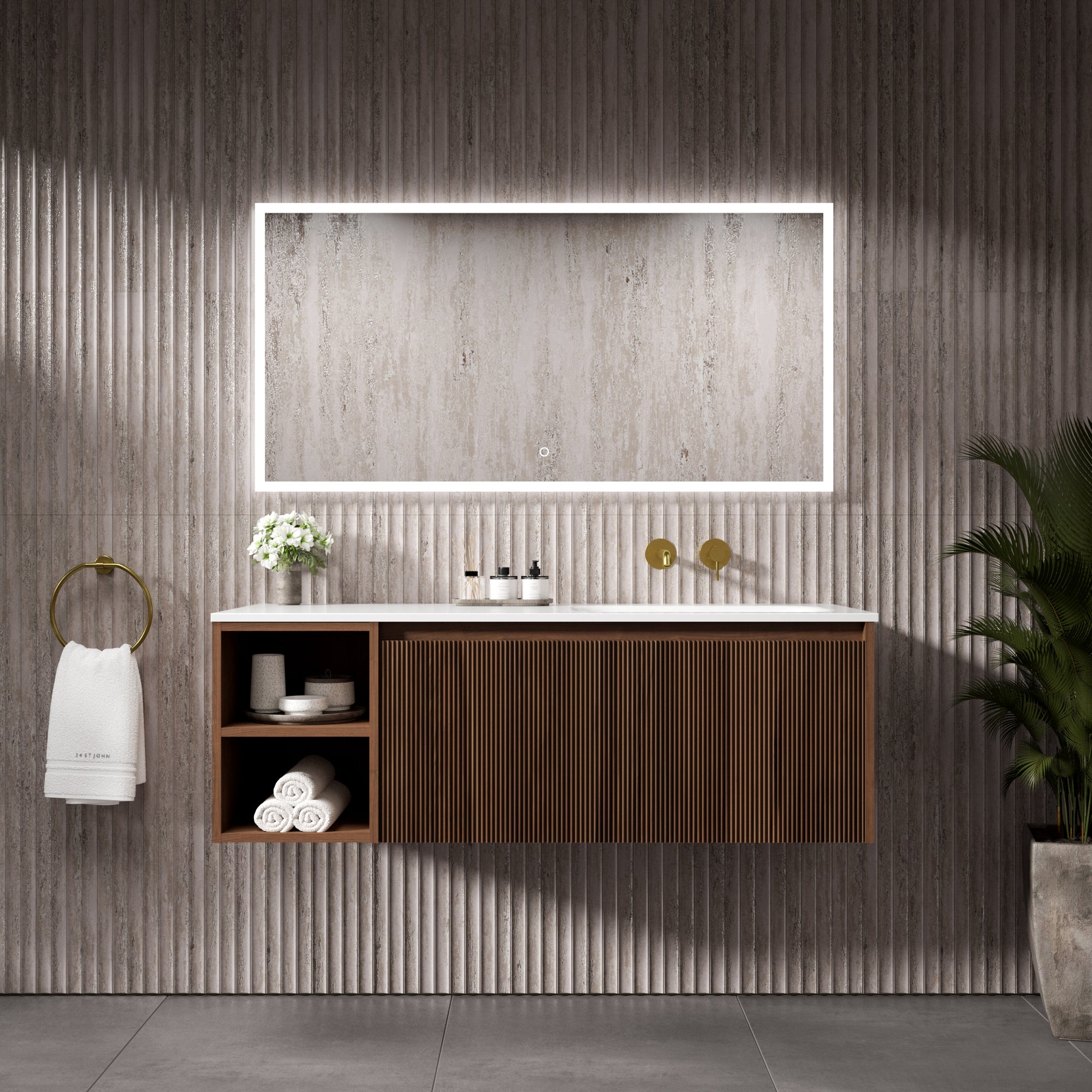 Scanalato Single Drawer Vanity Unit With RH Beyondstone Double Basin ...