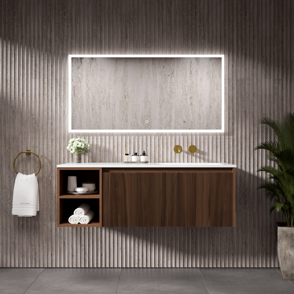 Scanalato Single Drawer Vanity Unit With RH Beyondstone Double Basin ...