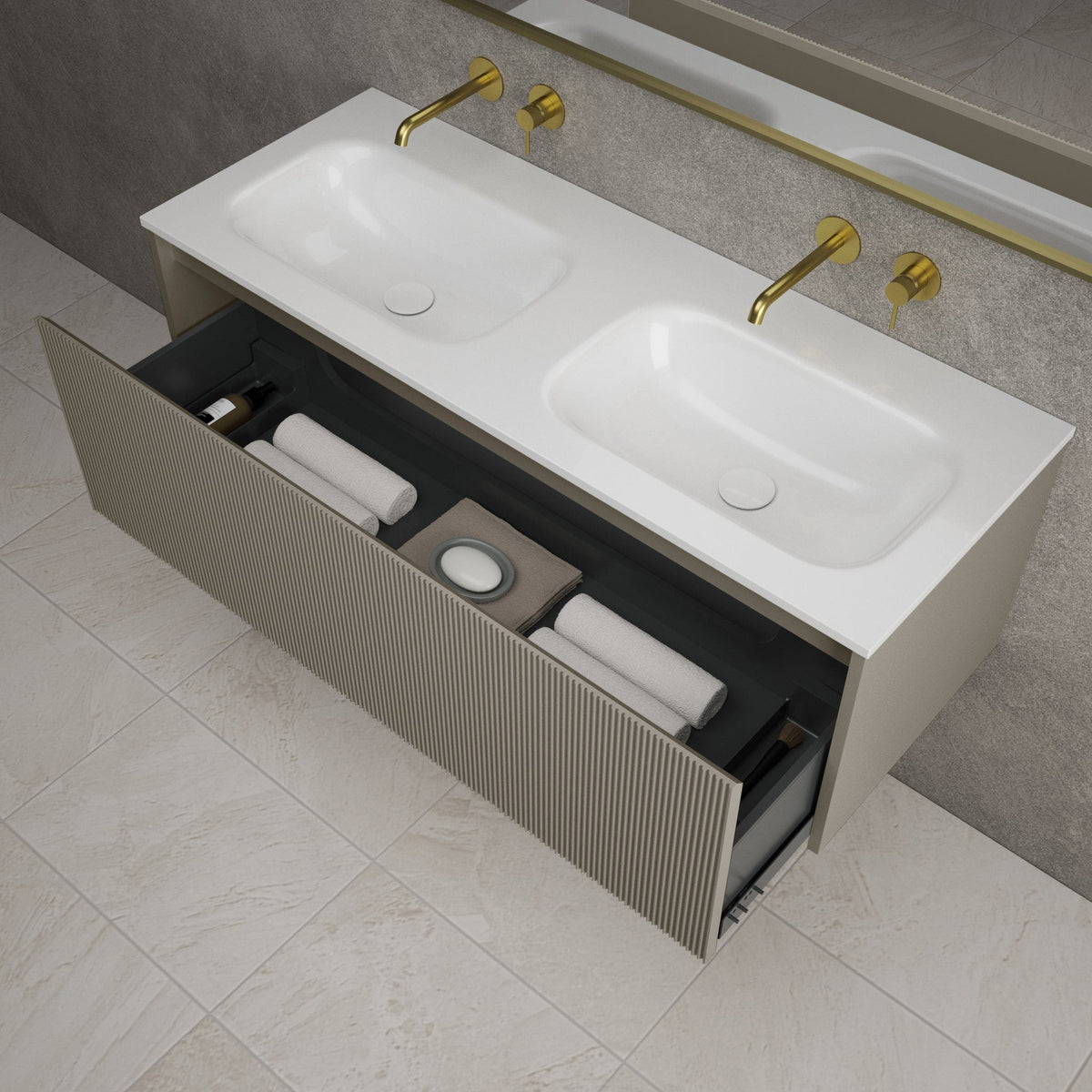 Soft Taupe Vanity Unit Double Basin 1200mm Scanalato | 34 St John – 34 ...