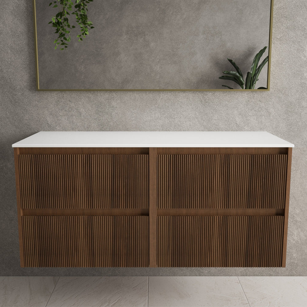 Scanalato Four Drawer Countertop Vanity Unit Walnut 1200mm | 34 St John ...