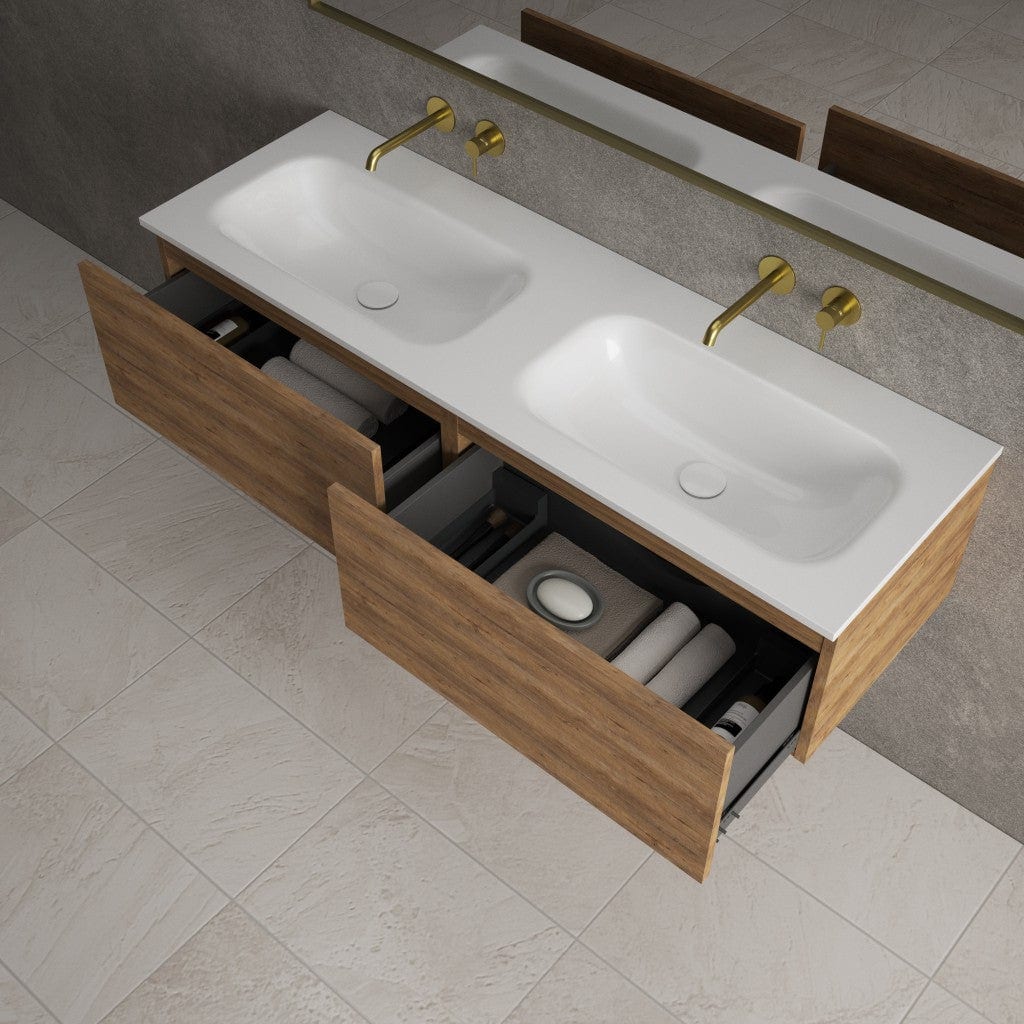 Oak Double Drawer Vanity Unit Basin 1400mm Raffinata | 34 St John