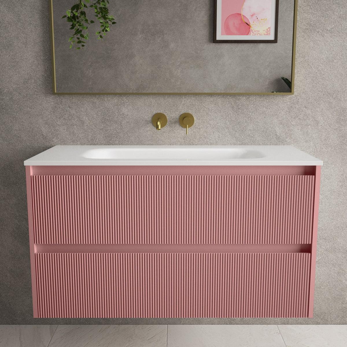 Scanalato Double Drawer Vanity Unit Basin Dusky Pink 1000mm | 34 St ...