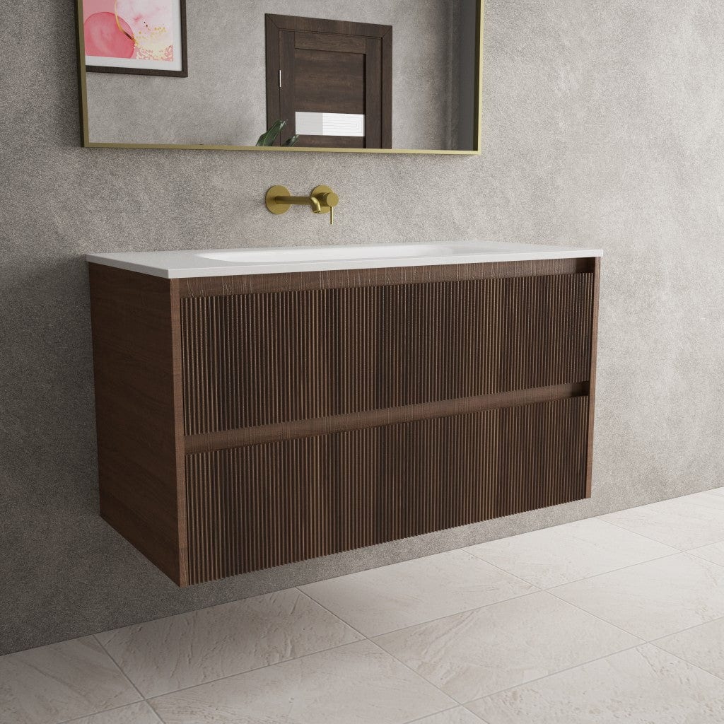 Scanalato Double Drawer Vanity Unit With Beyondstone Basin - Walnut ...