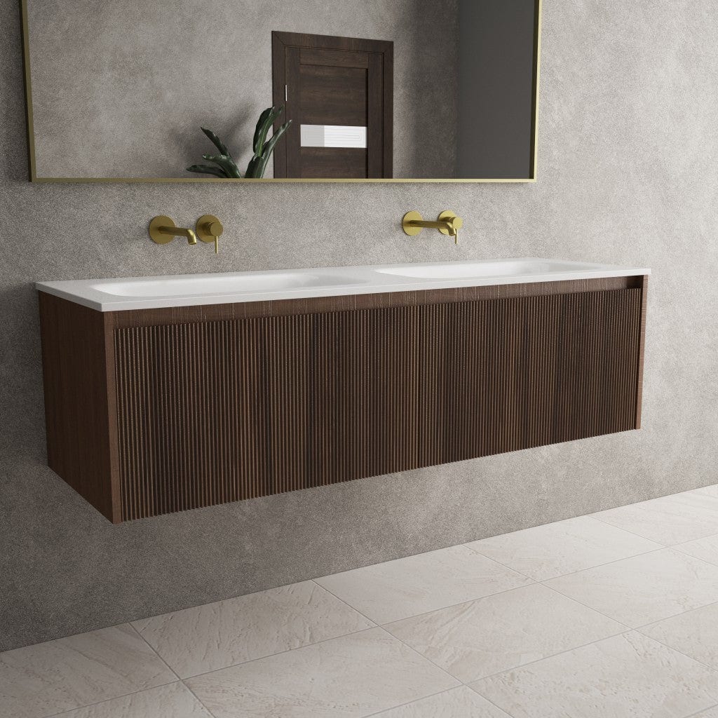 Scanalato Double Drawer Vanity Unit Double Basin Walnut 1400mm | 34 St ...