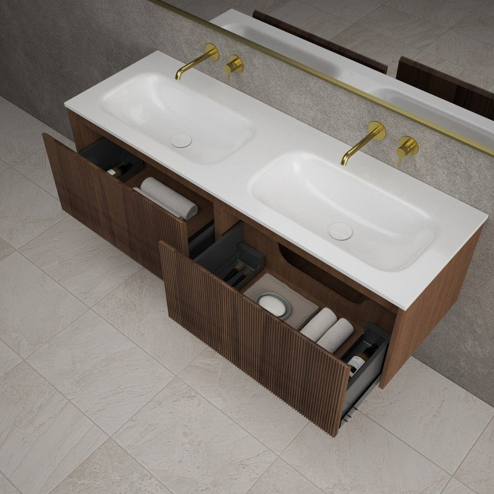 Scanalato Double Drawer Vanity Unit Double Basin Walnut 1400mm | 34 St ...