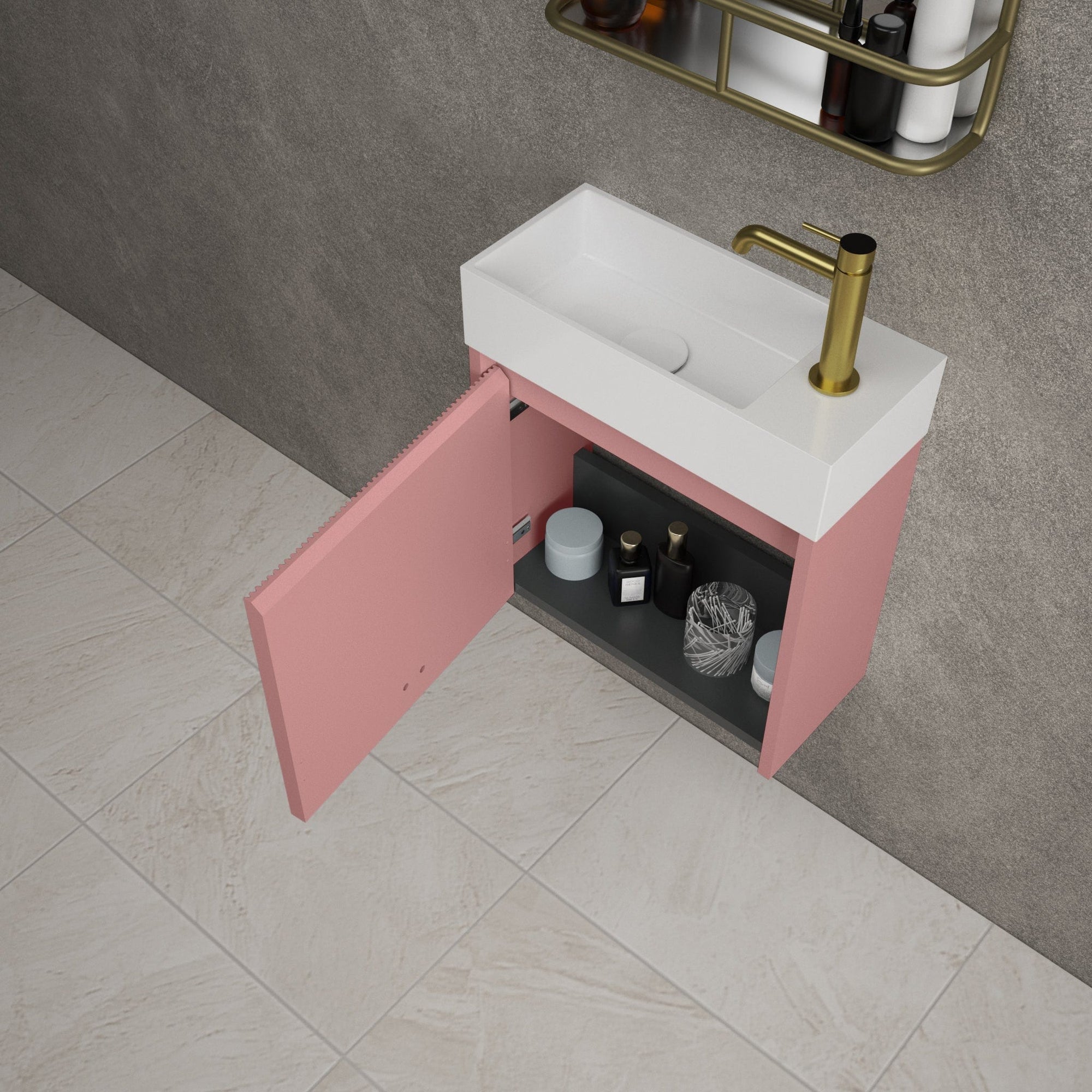 Scanalato Single Door Vanity Unit Basin Dusky Pink 450mm | 34 St John