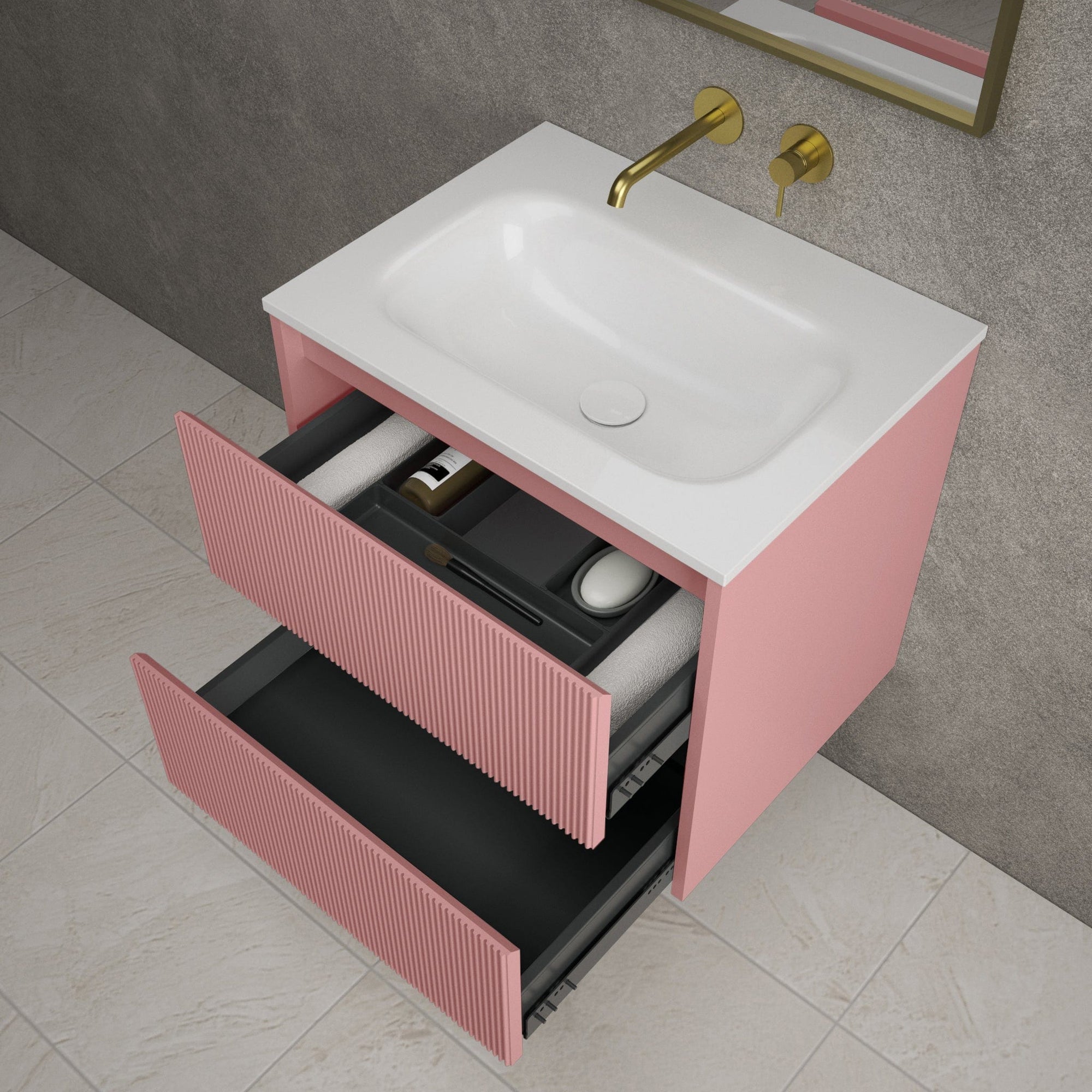 Scanalato Double Drawer Vanity Unit Dusky Pink 600mm | 34 St John