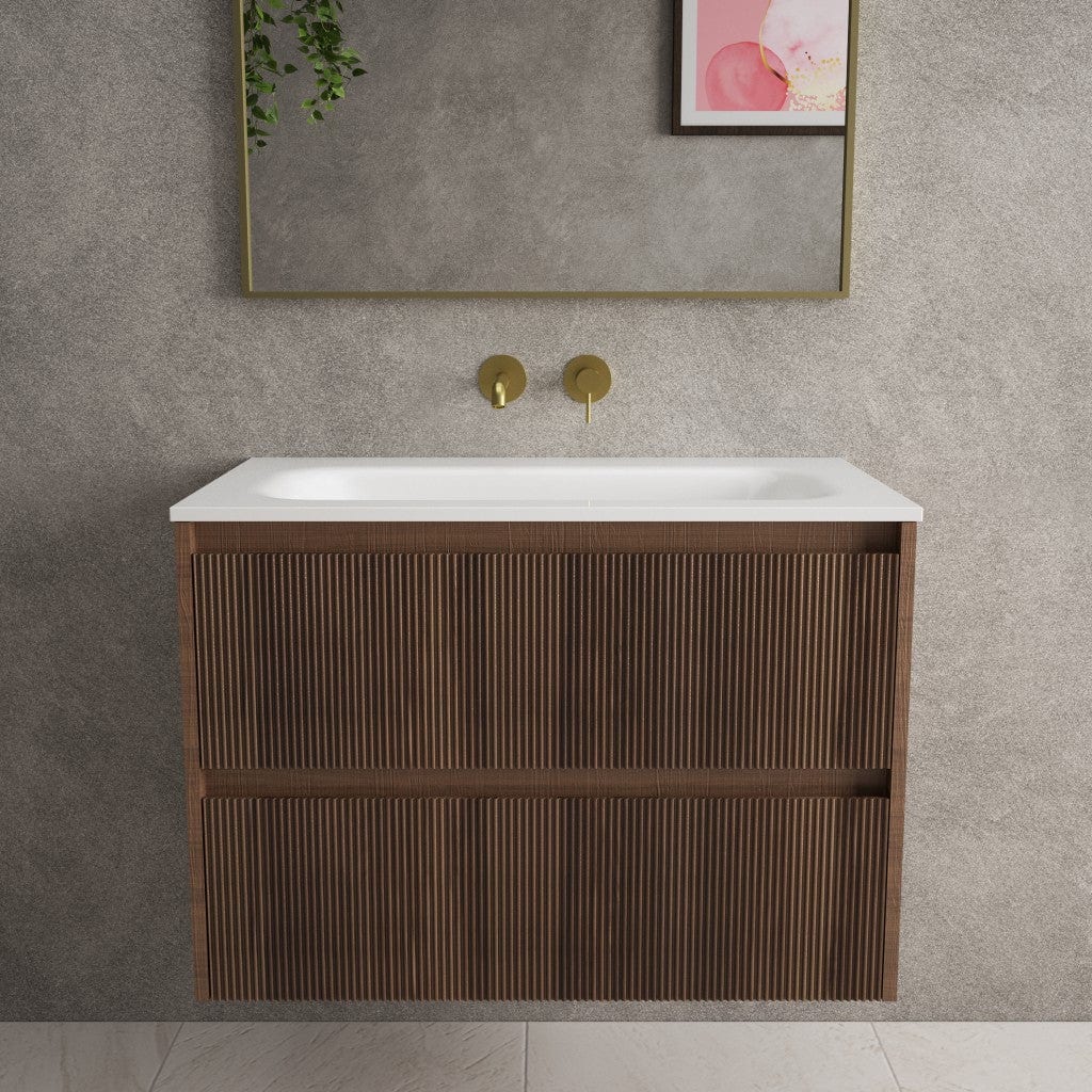 Walnut Double Drawer Vanity Unit Basin 800mm Scanalato | 34 St John ...