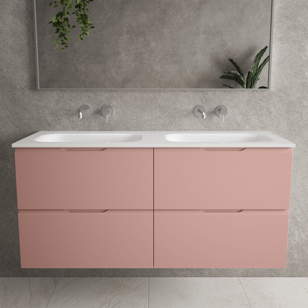 Tasca Four Drawer Vanity Unit With Beyondstone Double Basin Matt Pink ...